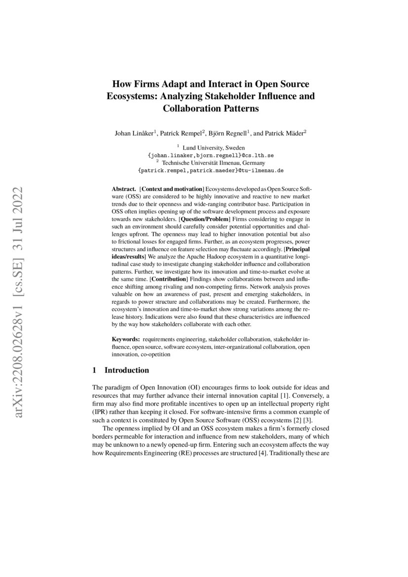 How Firms Adapt and Interact in Open Source Ecosystems: Analyzing Stakeholder Influence and ...