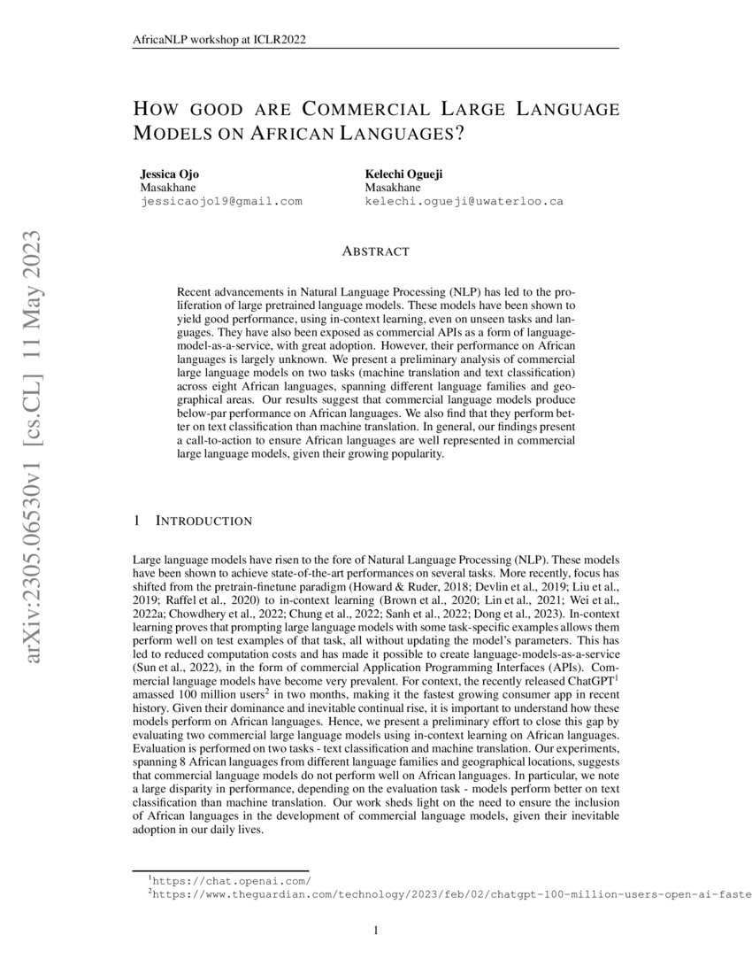 How Good are Commercial Large Language Models on African Languages ...