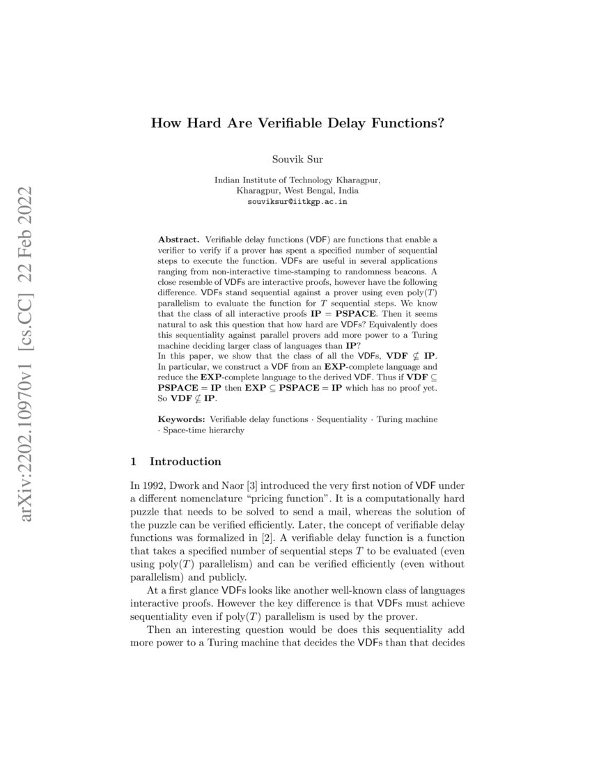 How Hard Are Verifiable Delay Functions? | DeepAI