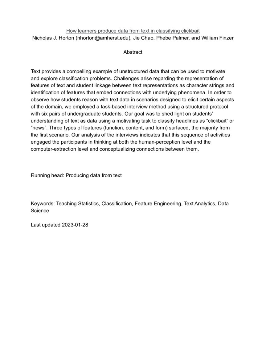 How Learners Produce Data From Text In Classifying Clickbait Deepai 2702