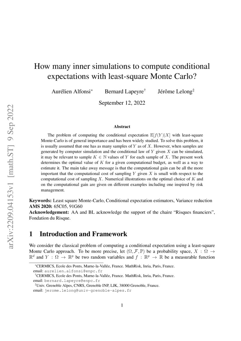 How Many Inner Simulations To Compute Conditional Expectations With Least Square Monte Carlo