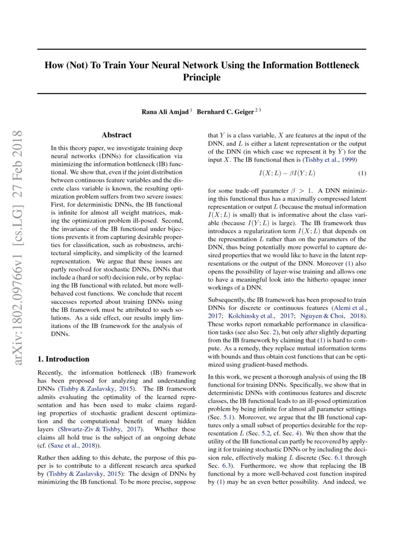 How Not To Train Your Neural Network Using The Information Bottleneck Principle Deepai