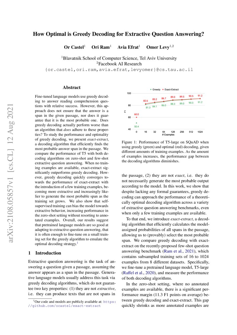 How Optimal is Greedy Decoding for Extractive Question Answering? | DeepAI