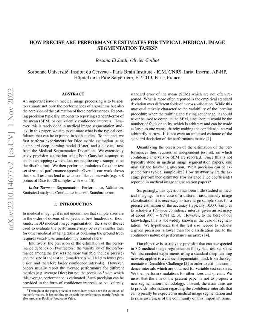 How precise are performance estimates for typical medical image ...
