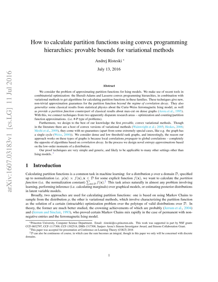 How to calculate partition functions using convex programming ...