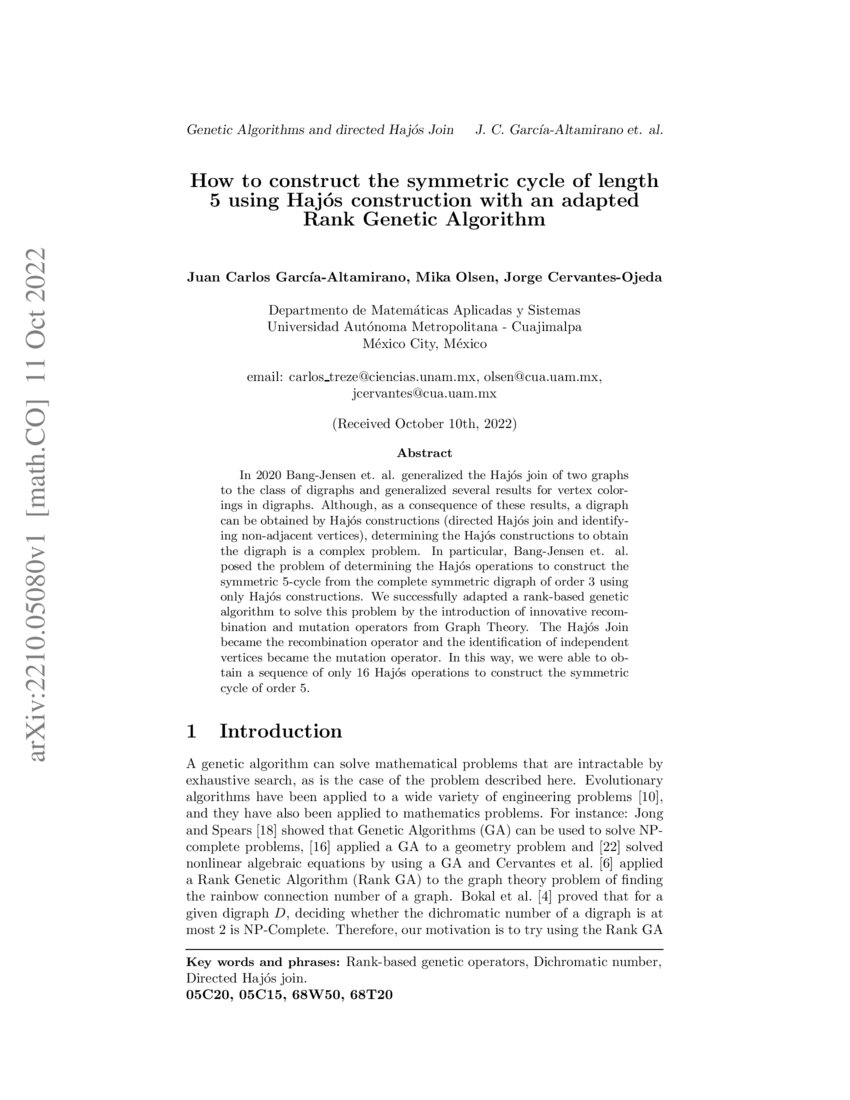 How to construct the symmetric cycle of length 5 using Hajós construction with an adapted Rank ...