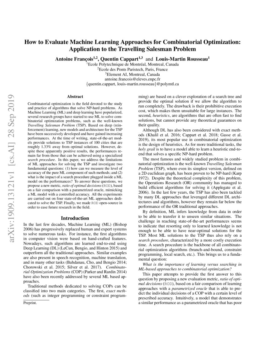 How To Evaluate Machine Learning Approaches For Combinatorial Optimization Application To The