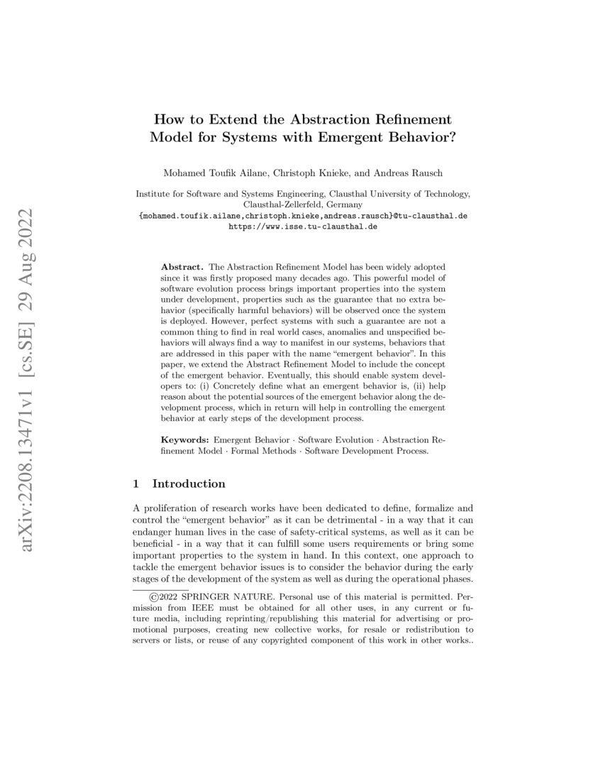 How to Extend the Abstraction Refinement Model for Systems with Emergent Behavior ? | DeepAI