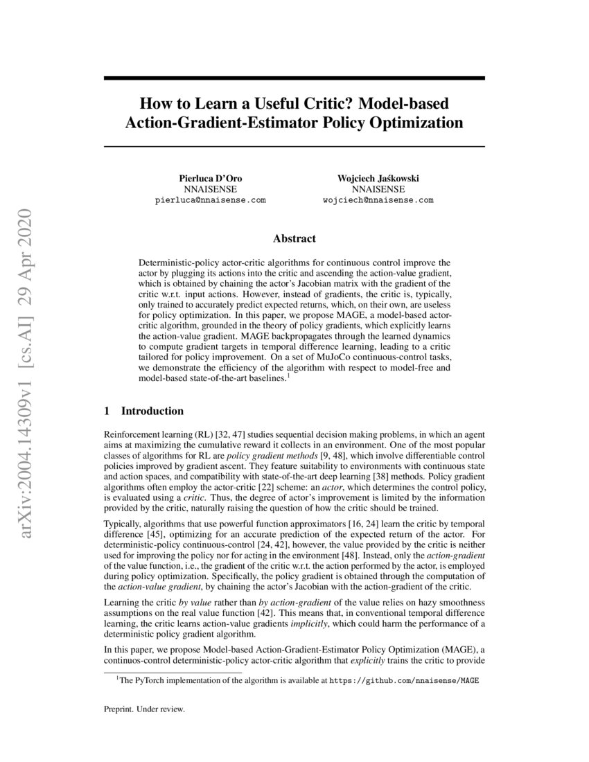 How To Learn A Useful Critic Model Based Action Gradient Estimator