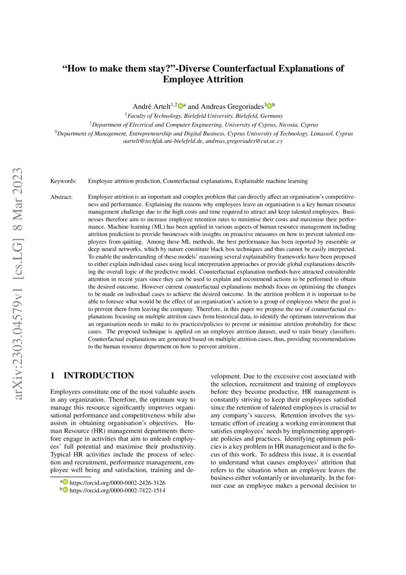 How To Make Them Stay Diverse Counterfactual Explanations Of Employee Attrition Deepai