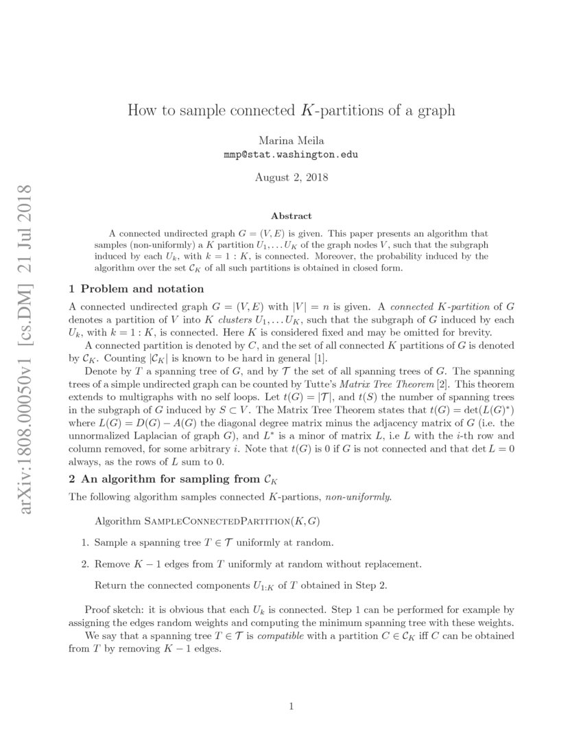 How To Sample Connected K Partitions Of A Graph Deepai