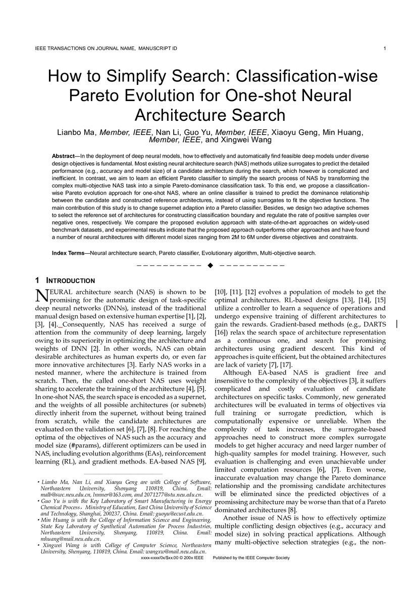 How to Simplify Search: Classification-wise Pareto Evolution for One-shot Neural Architecture ...
