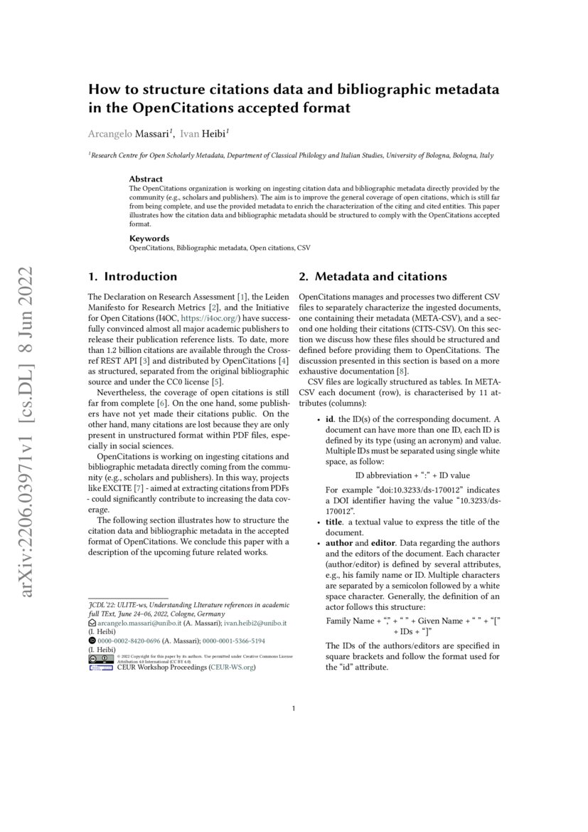 How To Structure Citations Data And Bibliographic Metadata In The Opencitations Accepted Format