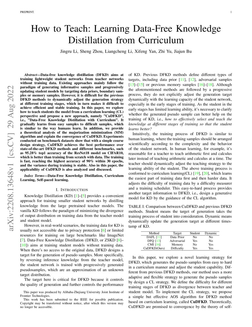 How to Teach: Learning Data-Free Knowledge Distillation from Curriculum | DeepAI
