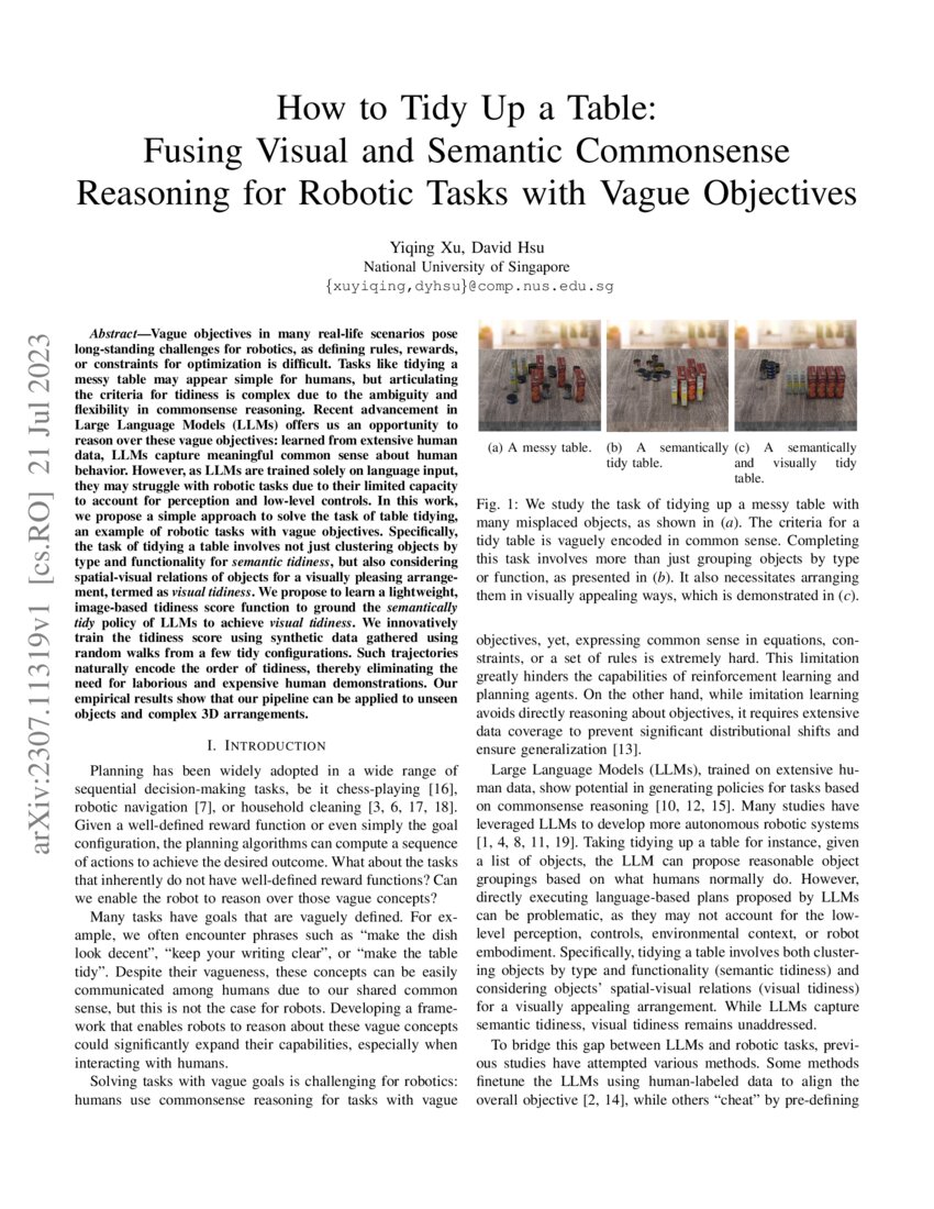 How to Tidy Up a Table: Fusing Visual and Semantic Commonsense Reasoning for Robotic Tasks with ...