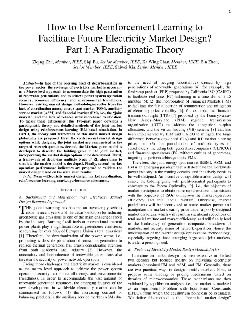 How to Use Reinforcement Learning to Facilitate Future Electricity ... How to Use Reinforcement Learning to Facilitate Future Electricity ...