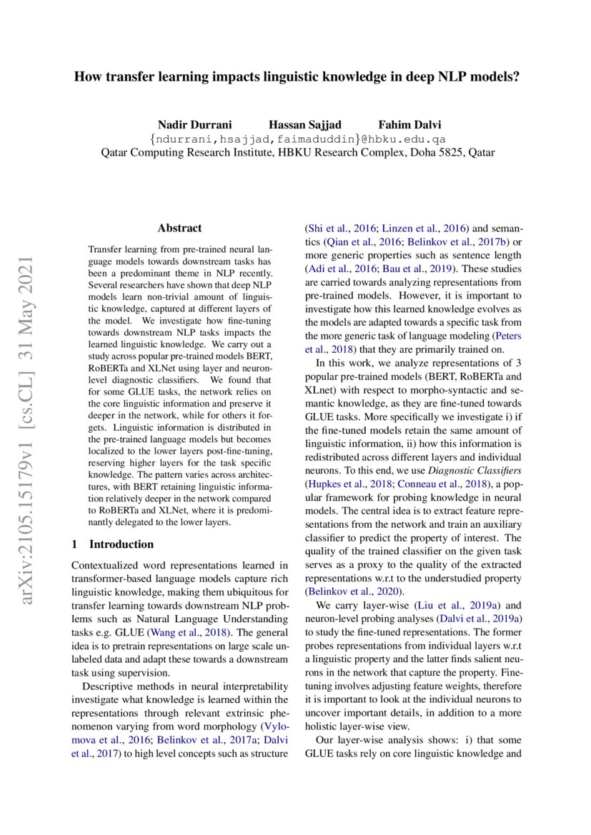 How transfer learning impacts linguistic knowledge in deep NLP models ...