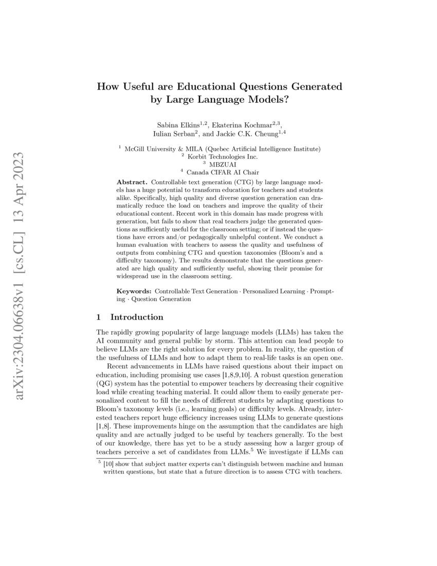 How Useful are Educational Questions Generated by Large Language Models? | DeepAI
