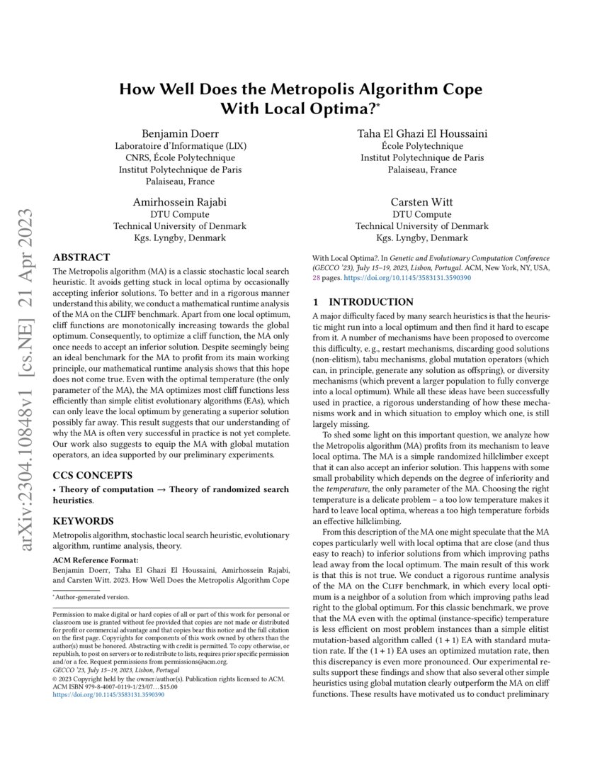 How Well Does the Metropolis Algorithm Cope With Local Optima? | DeepAI