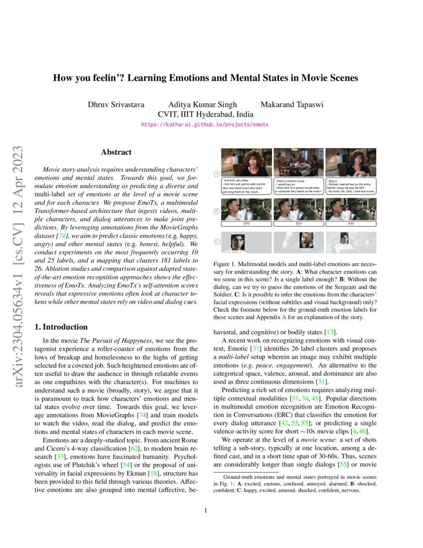 How you feelin'? Learning Emotions and Mental States in Movie Scenes ...