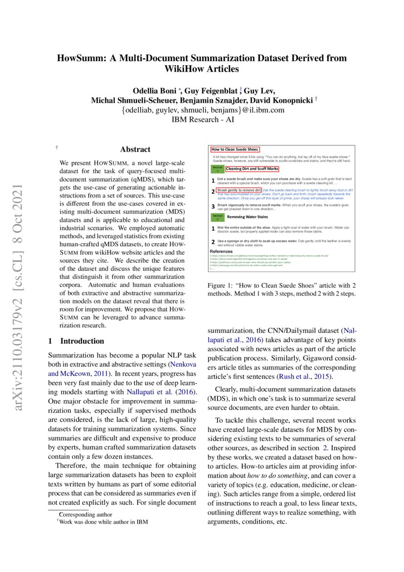 Howsumm A Multi Document Summarization Dataset Derived From Wikihow