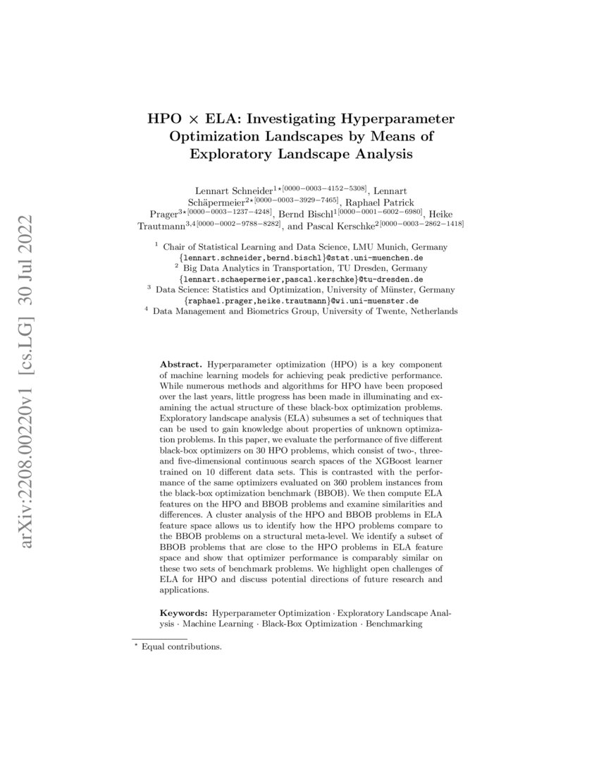 HPO X ELA: Investigating Hyperparameter Optimization Landscapes by ... HPO X ELA: Investigating Hyperparameter Optimization Landscapes by ...
