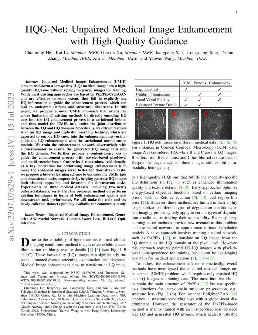 HQG-Net: Unpaired Medical Image Enhancement with High-Quality Guidance | DeepAI