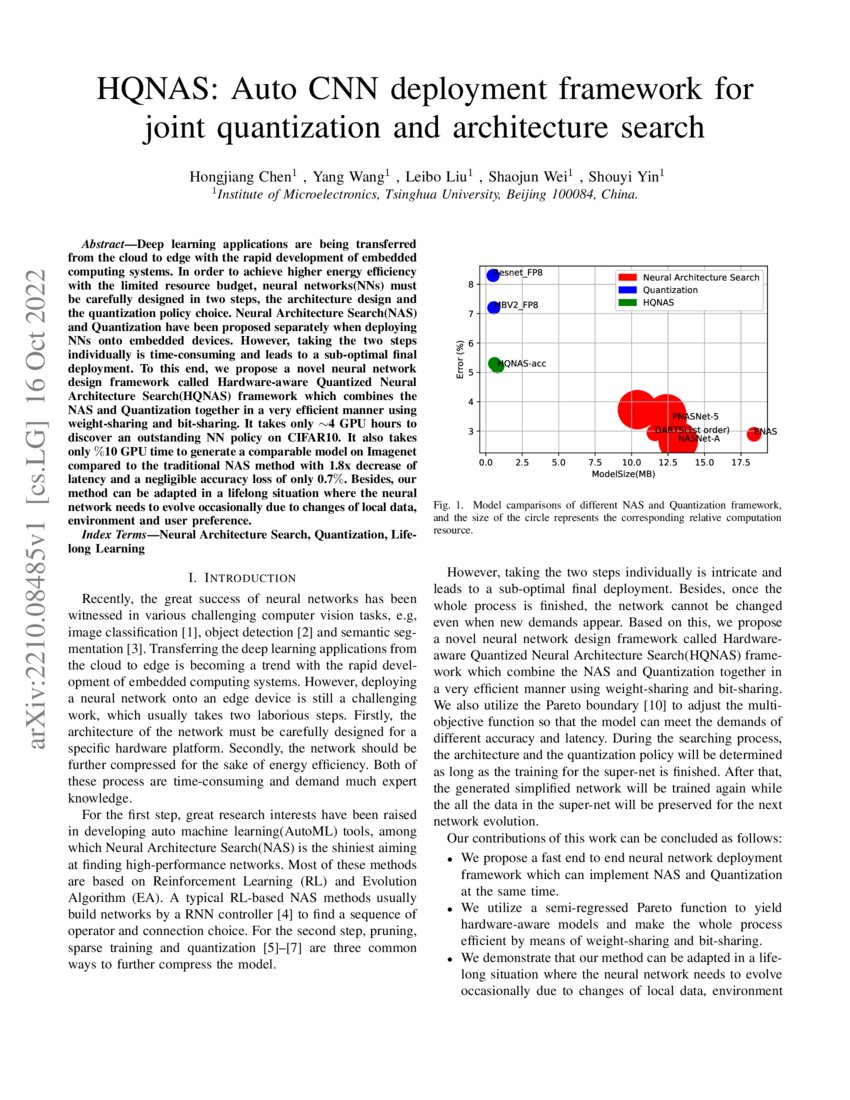 HQNAS: Auto CNN deployment framework for joint quantization and architecture search | DeepAI