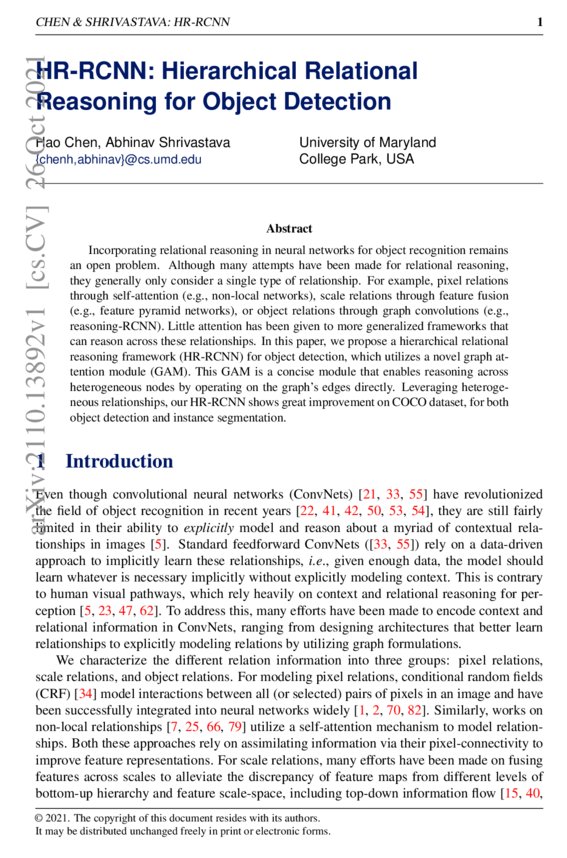 Hr Rcnn Hierarchical Relational Reasoning For Object Detection Deepai