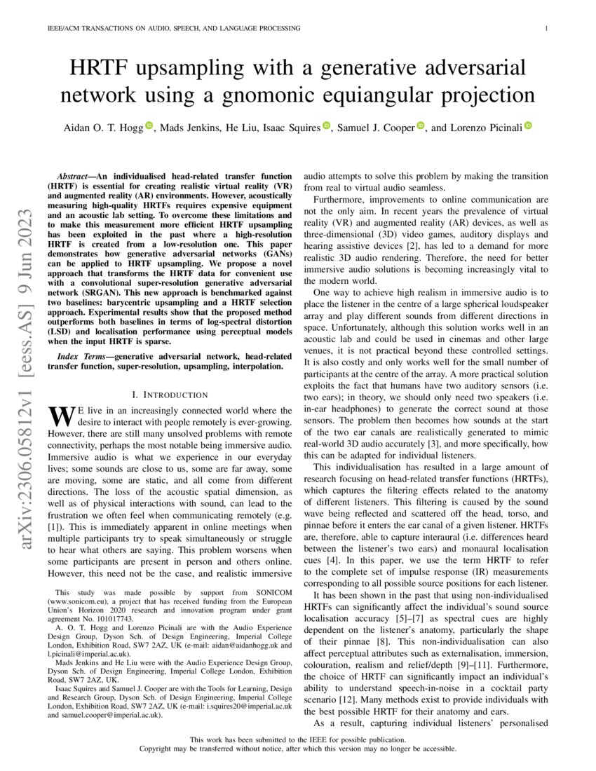 Hrtf Upsampling With A Generative Adversarial Network Using A Gnomonic