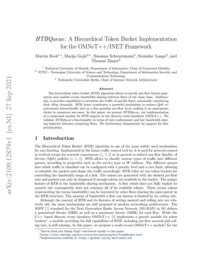 HTBQueue: A Hierarchical Token Bucket Implementation for the OMNeT++ ...