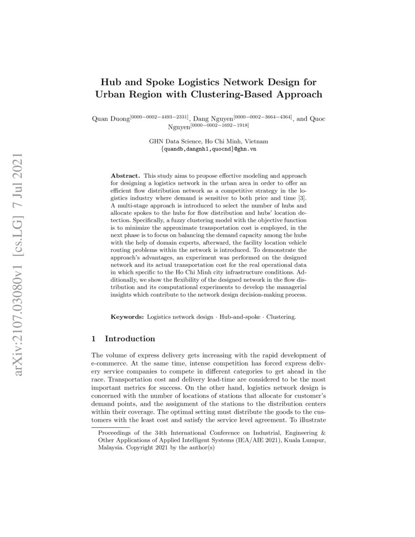 Hub and Spoke Logistics Network Design for Urban Region with Clustering ...