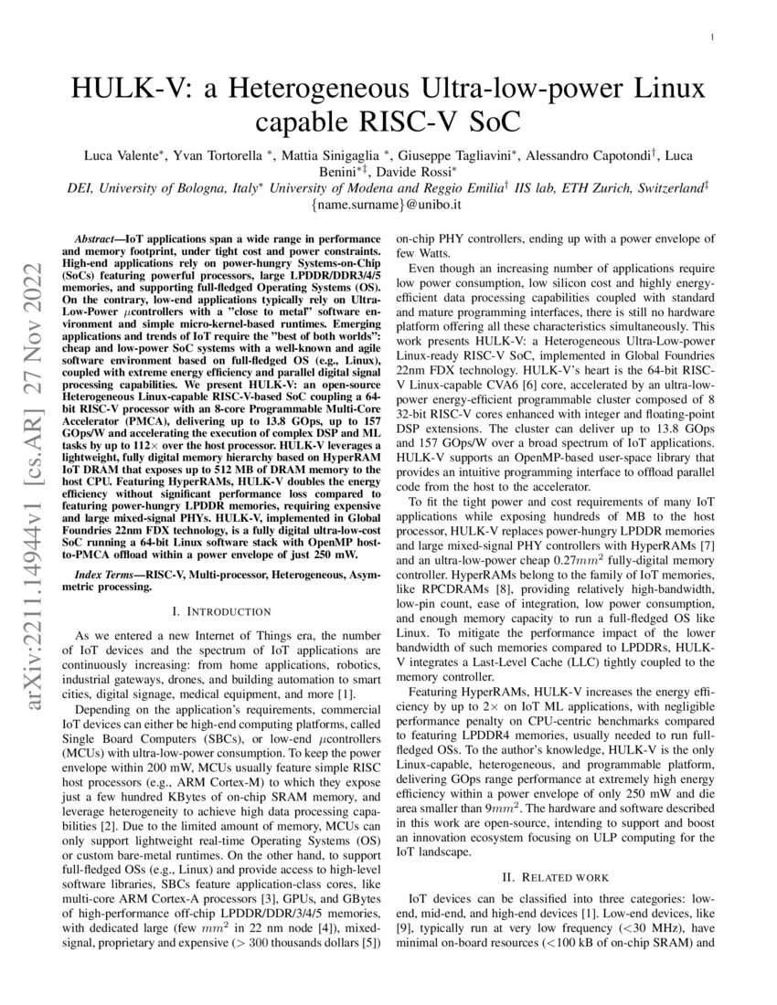 HULK-V: a Heterogeneous Ultra-low-power Linux capable RISC-V SoC | DeepAI