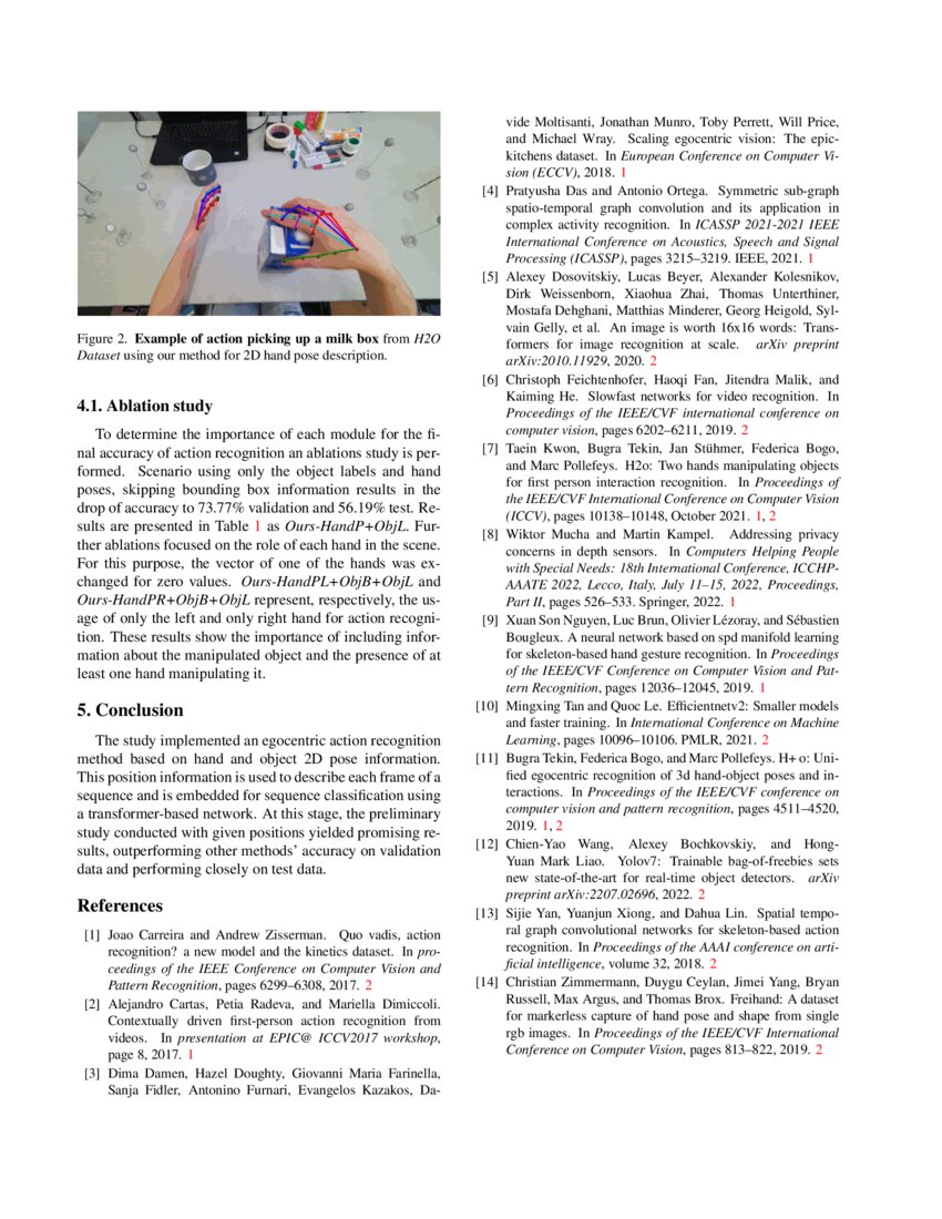 Human Action Recognition In Egocentric Perspective Using 2d Object And
