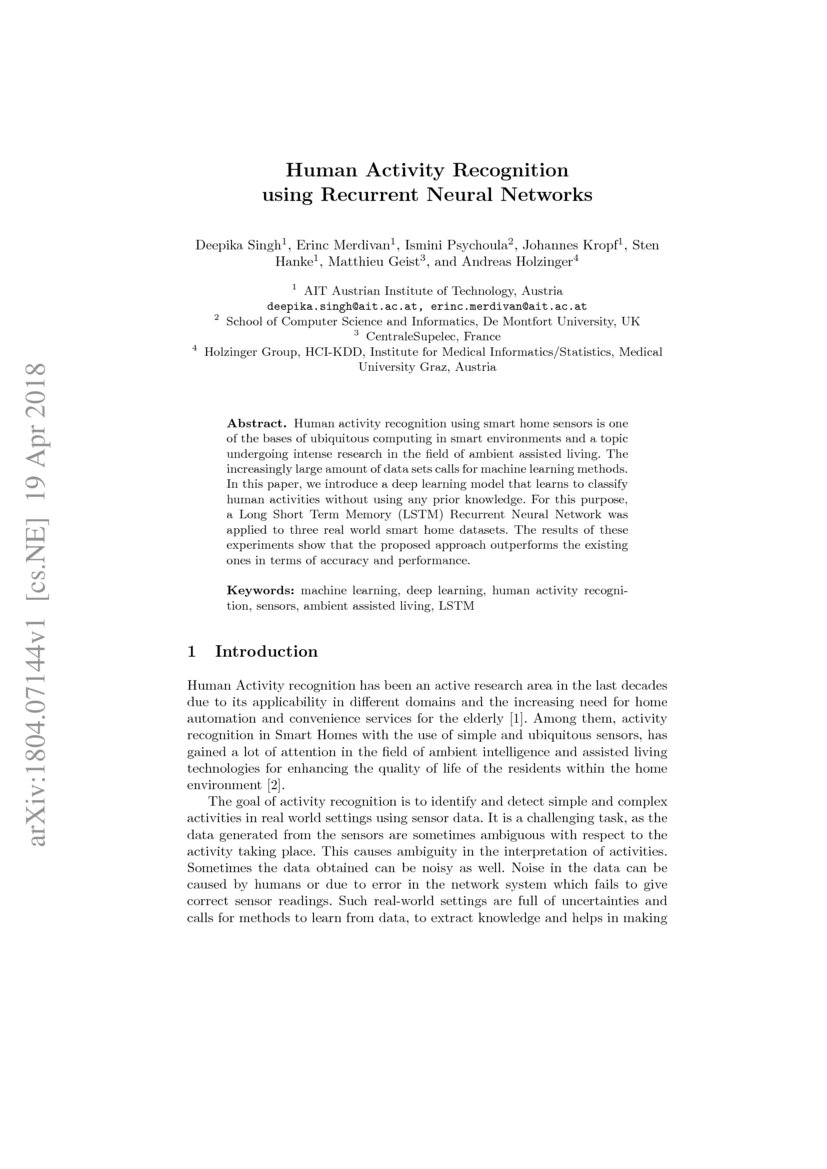 Human Activity Recognition Using Recurrent Neural Networks Deepai