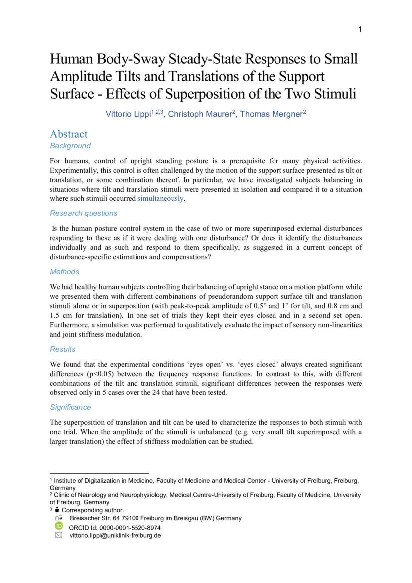 Human body-sway steady-state responses to small amplitude tilts and ...