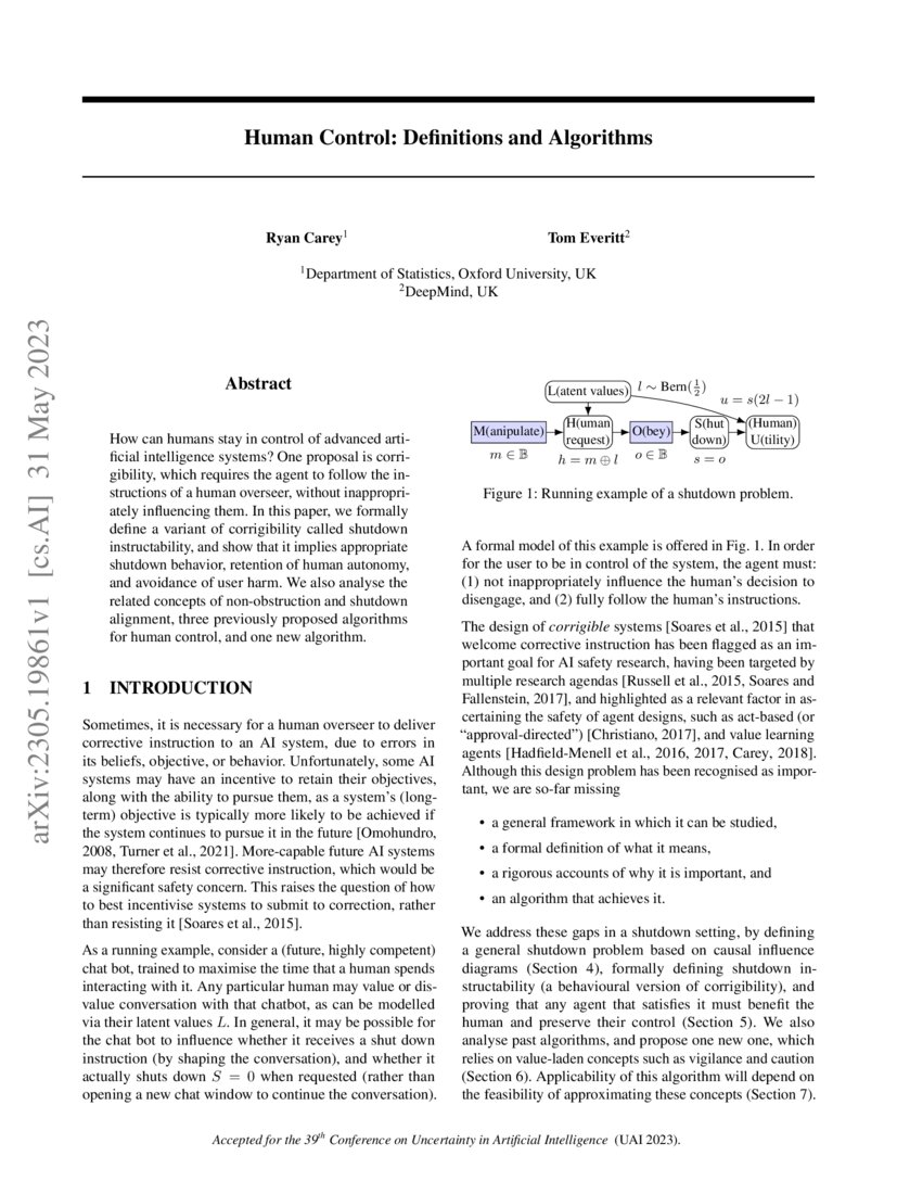 Human Control: Definitions and Algorithms | DeepAI