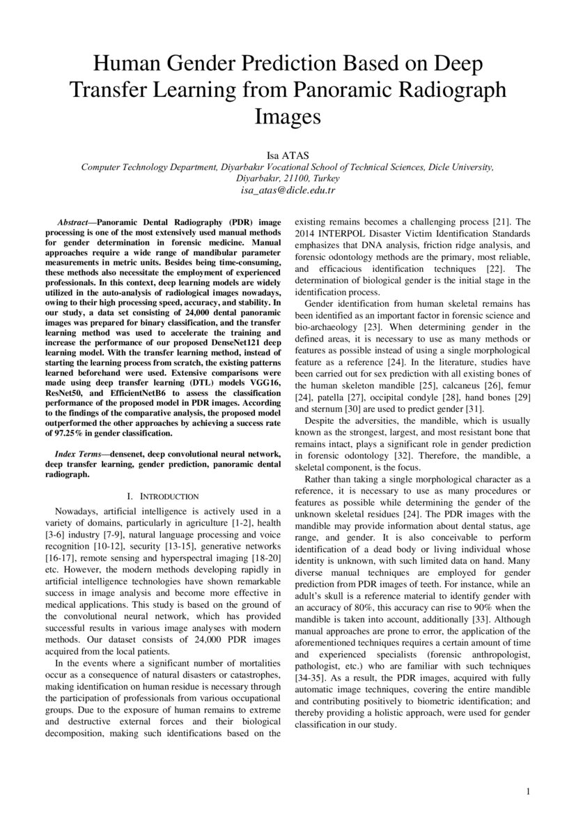 Human Gender Prediction Based On Deep Transfer Learning From Panoramic Radiograph Images Deepai