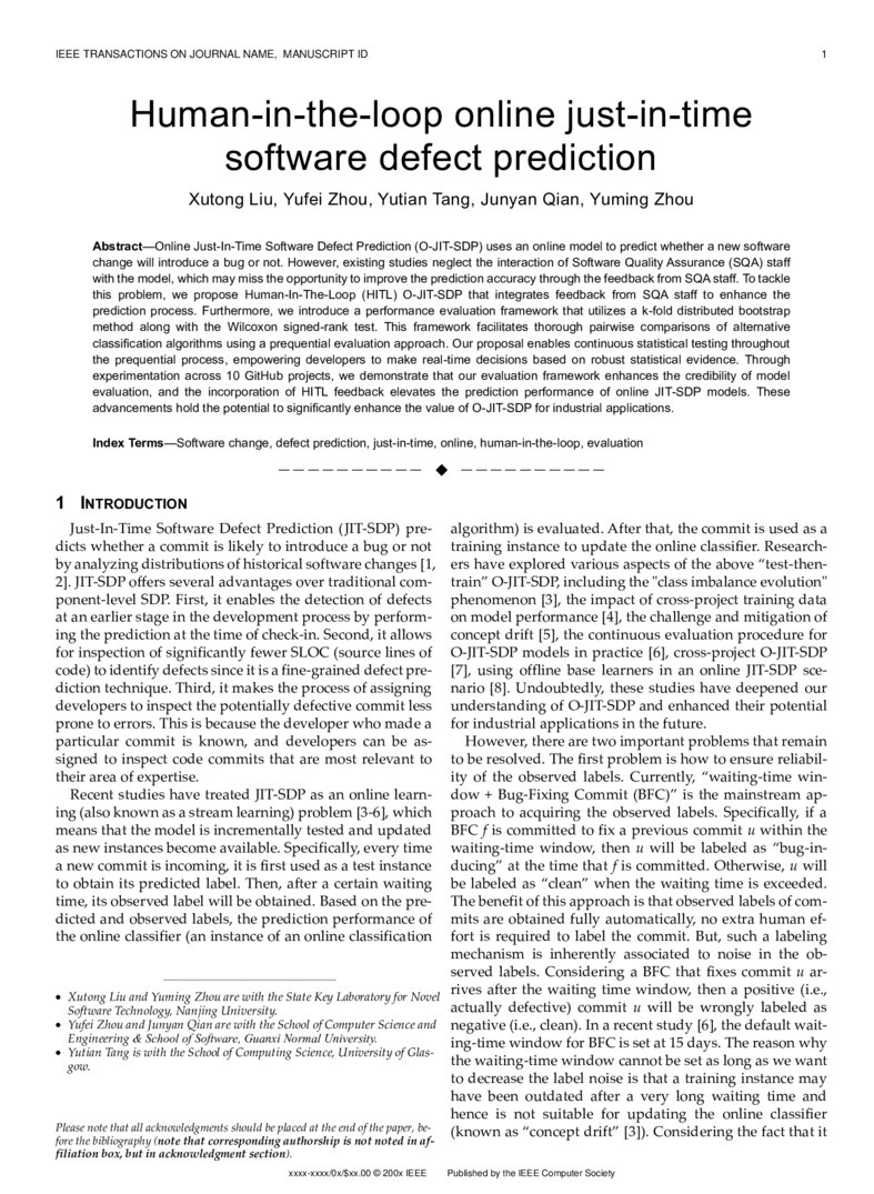 Human In The Loop Online Just In Time Software Defect Prediction Deepai