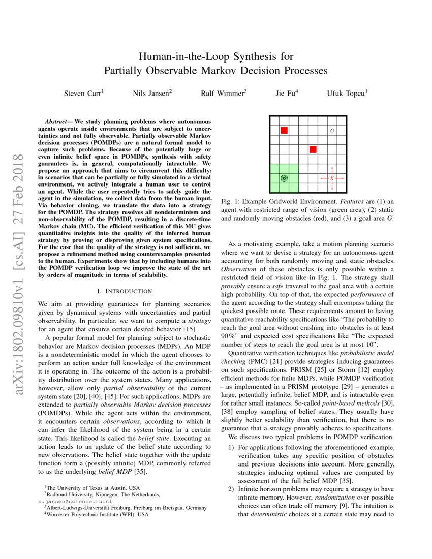 Human In The Loop Synthesis For Partially Observable Markov Decision Processes Deepai