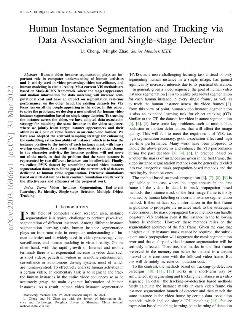 Human Instance Segmentation and Tracking via Data Association and Single-stage Detector | DeepAI