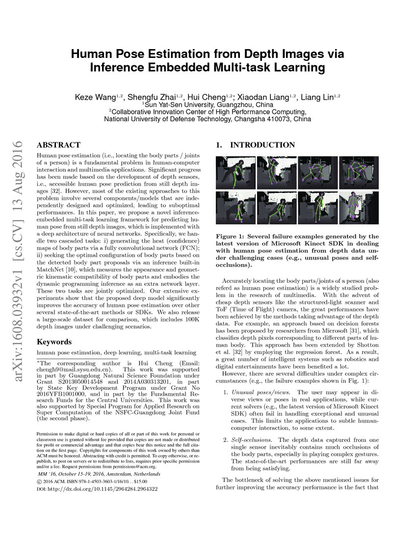 Human Pose Estimation From Depth Images Via Inference Embedded Multi Task Learning Deepai 