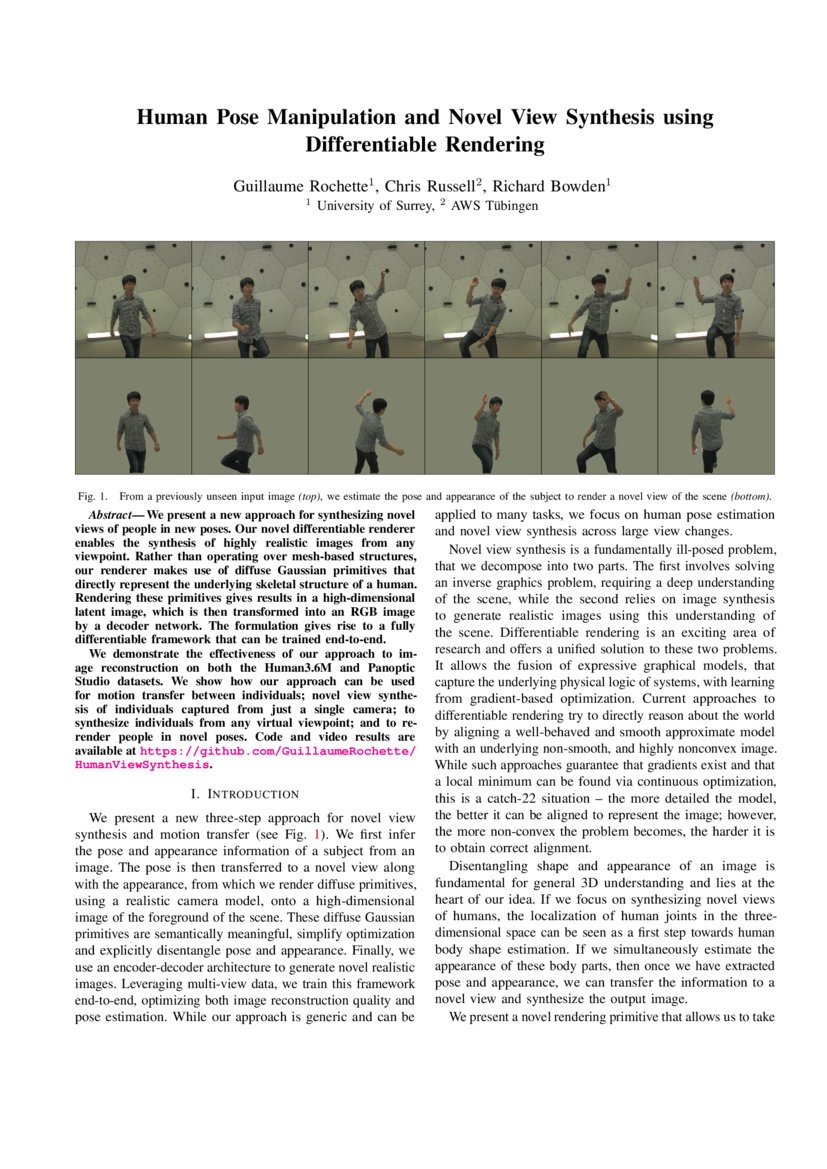 Human Pose Manipulation and Novel View Synthesis using Differentiable Rendering | DeepAI
