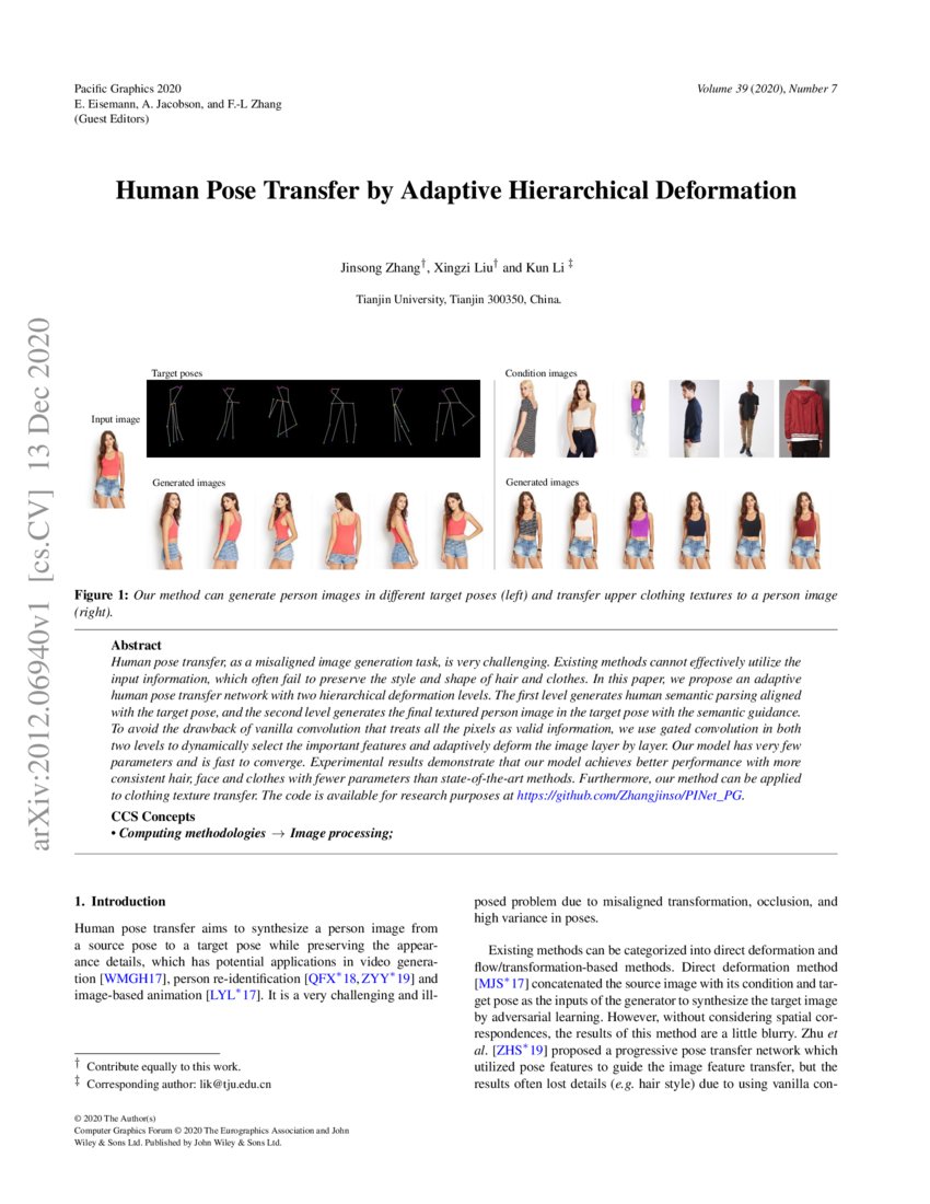 Human Pose Transfer by Adaptive Hierarchical Deformation | DeepAI