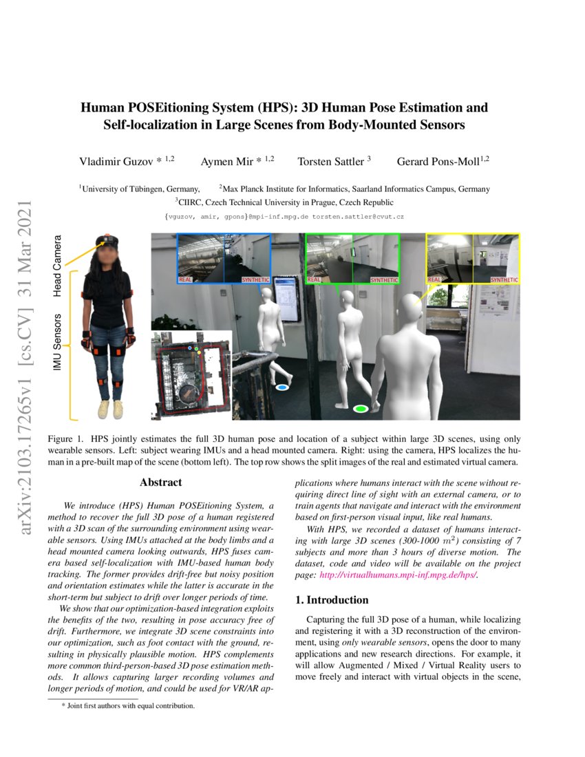 Human POSEitioning System (HPS): 3D Human Pose Estimation and Self ...