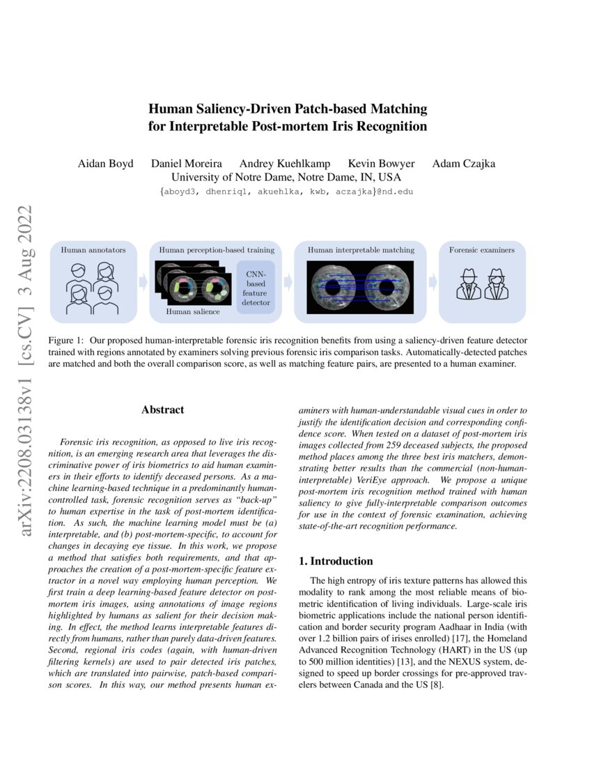 Human Saliency-Driven Patch-based Matching for Interpretable Post-mortem Iris Recognition | DeepAI