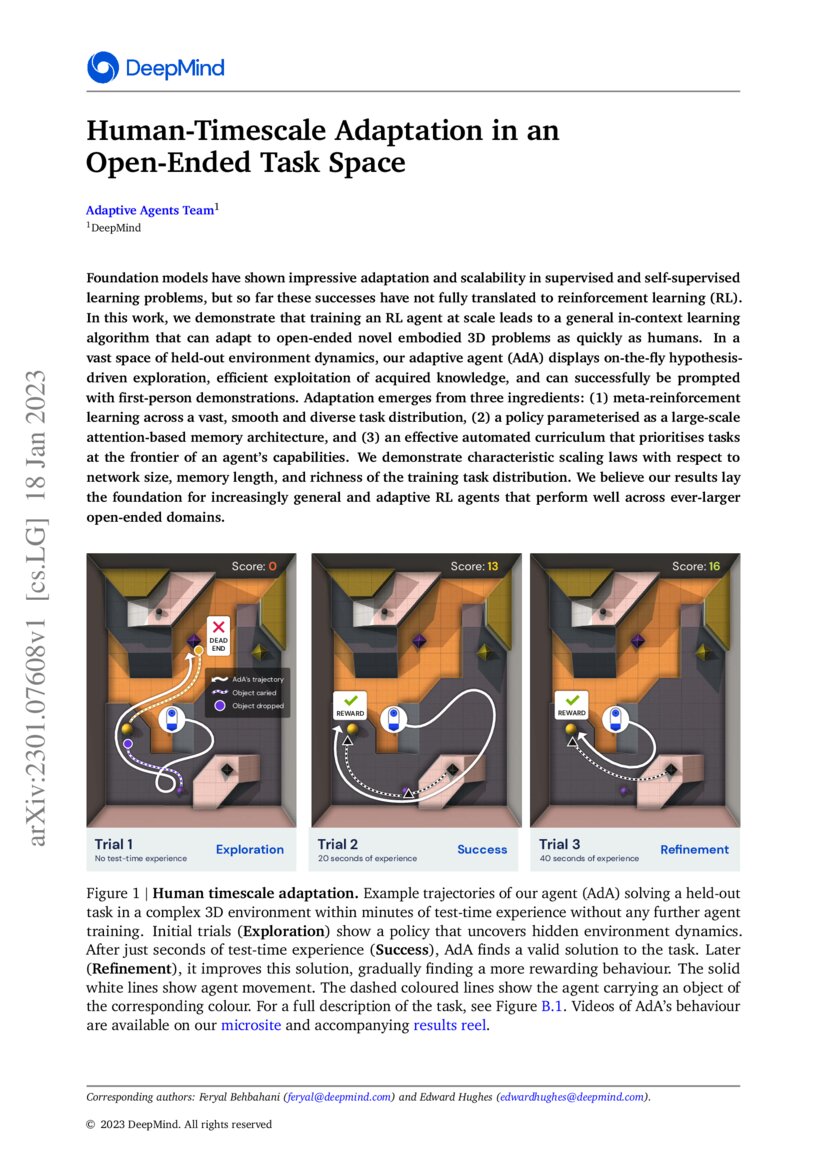Human-Timescale Adaptation in an Open-Ended Task Space | DeepAI