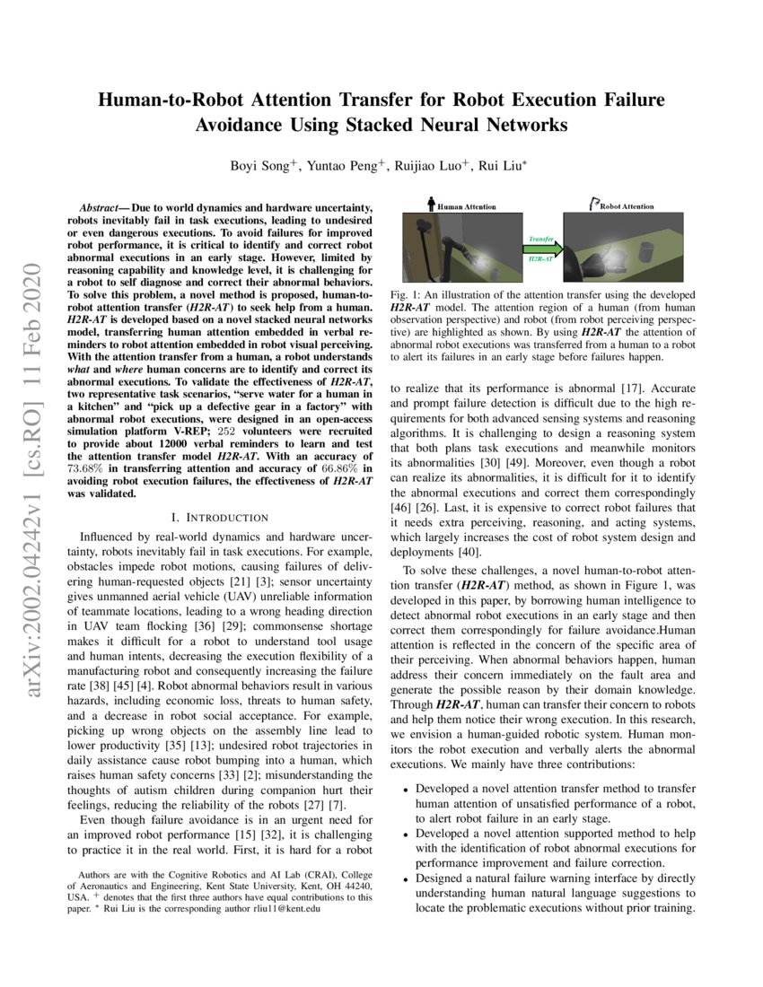 Human-to-Robot Attention Transfer for Robot Execution Failure Avoidance Using Stacked Neural ...