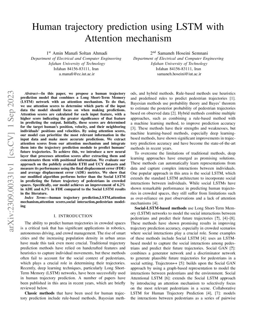 Human trajectory prediction using LSTM with Attention mechanism | DeepAI