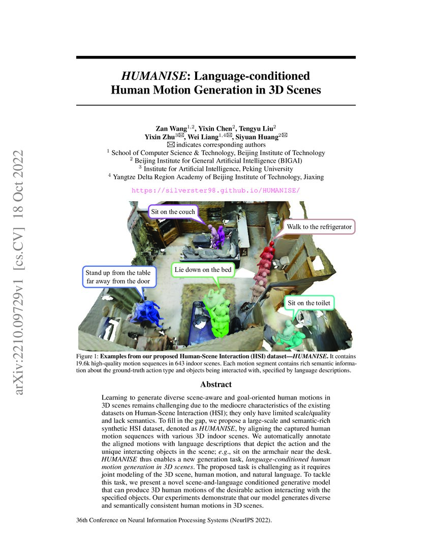 Humanise Language Conditioned Human Motion Generation In 3d Scenes Deepai